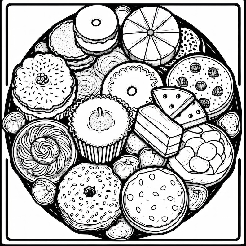 100 Sweet Treats Bakery Pages Coloring Book Digital PDF for Kids and ...