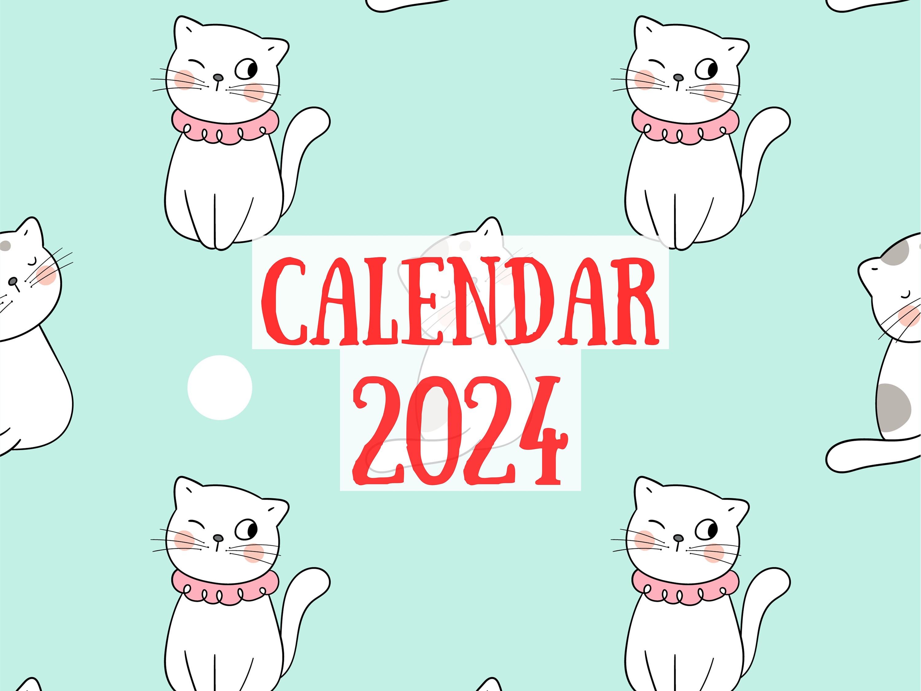2024 Cat Printable Calendar 2024 Printable Cat Calendar Printable Cat