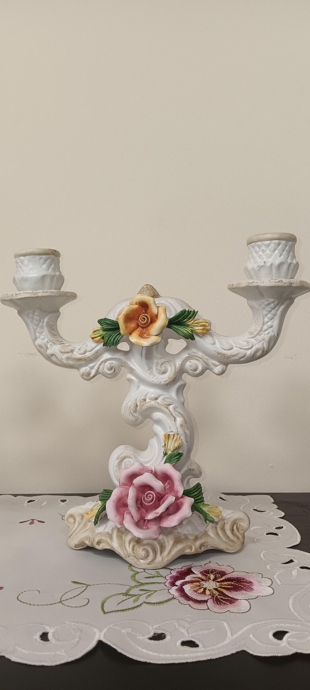 Antique Italian Capodimonte Porcelain Rose Candelabras. - Etsy