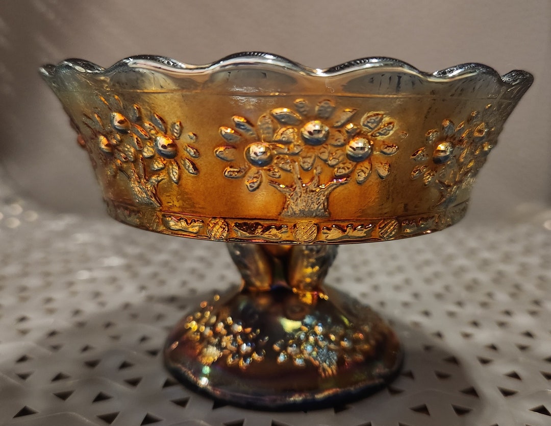Rare Vintage Fenton Orange Tree Sherbet Footed Bowl Carnival - Etsy