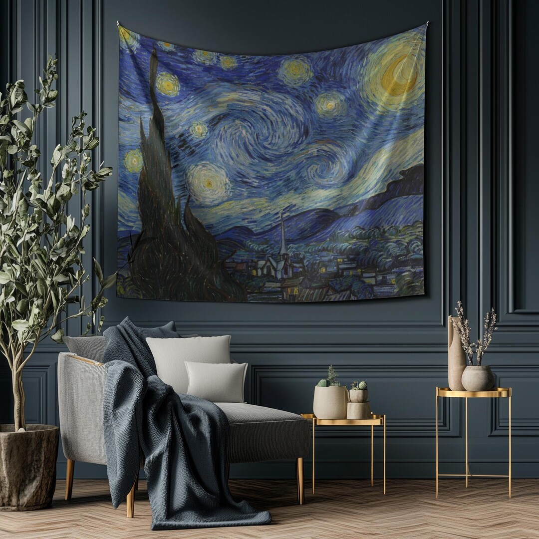 Van Goghs Starry Night Textile Wall Hanging Art Blue Van Gogh Tapestry ...