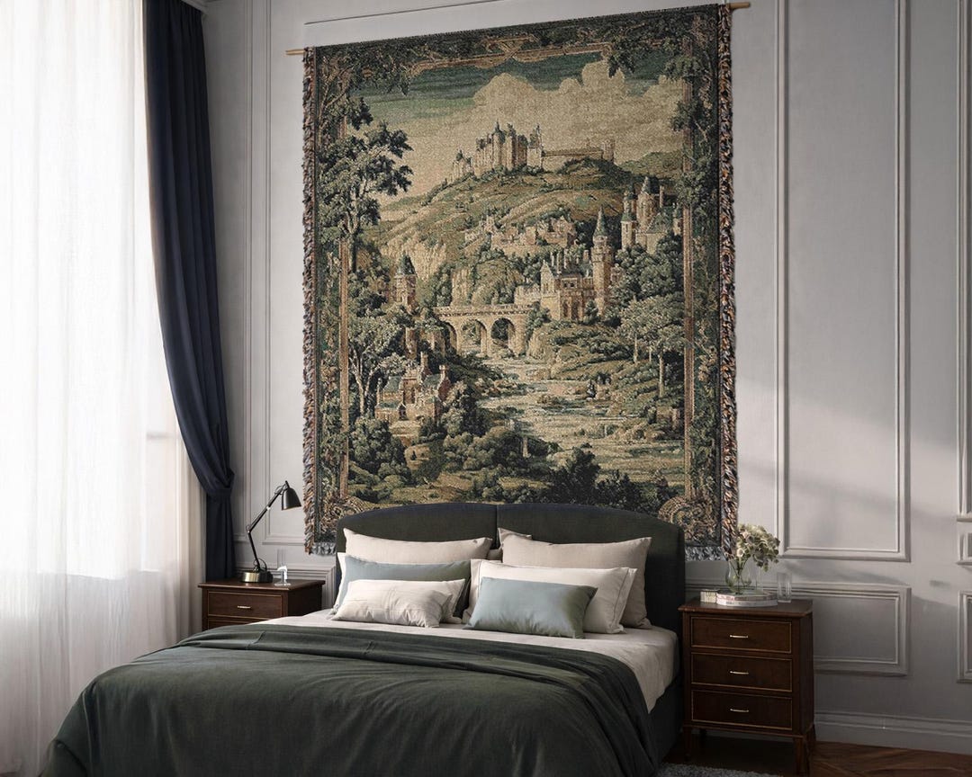 Medieval Castle Landscape Woven Tapestry Vintage European Cotton Wall ...