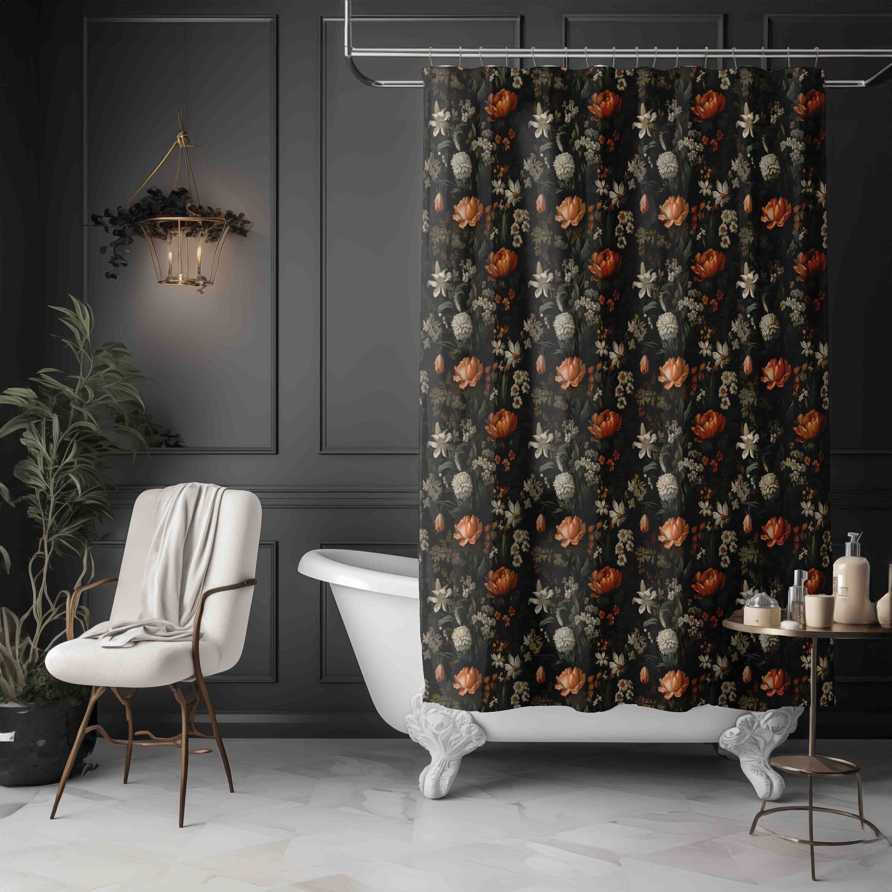 Black Shower Curtain Dark Academia Shower Curtain Floral Botanical ...