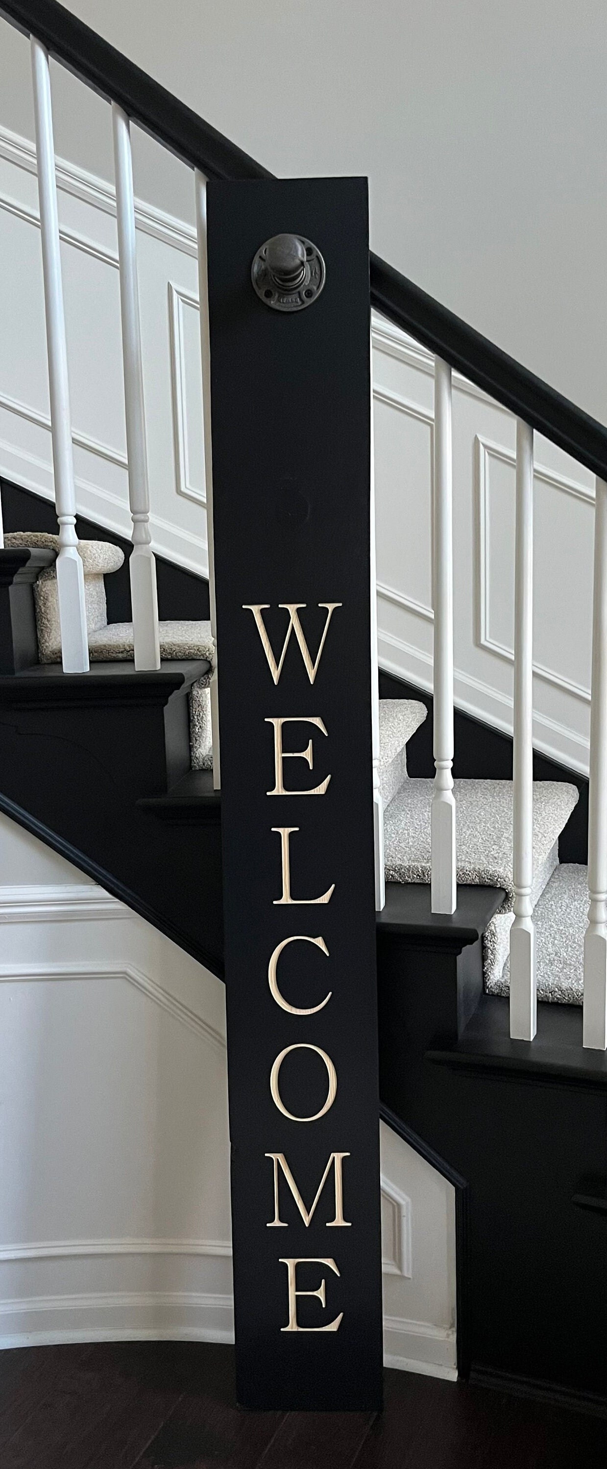 WELCOME Custom Wooden Sign welcome With Wreath Post. Stained and Seal ...