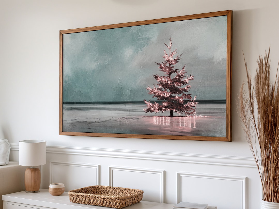 Christmas Frame TV Art, Coastal Holiday Decor, Christmas Tree on the ...
