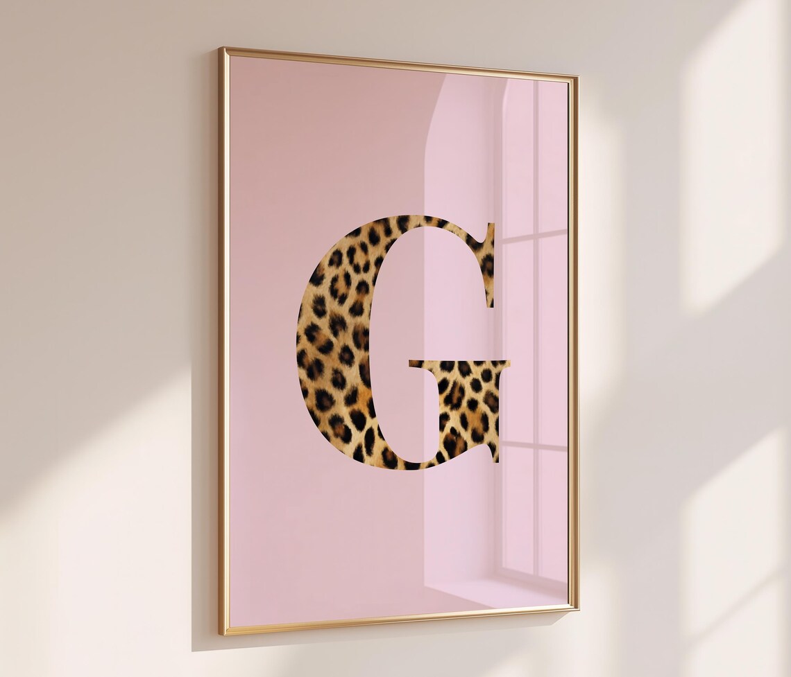 Custom Initial Print Personalized Letter Wall Art Leopard Pink Poster ...