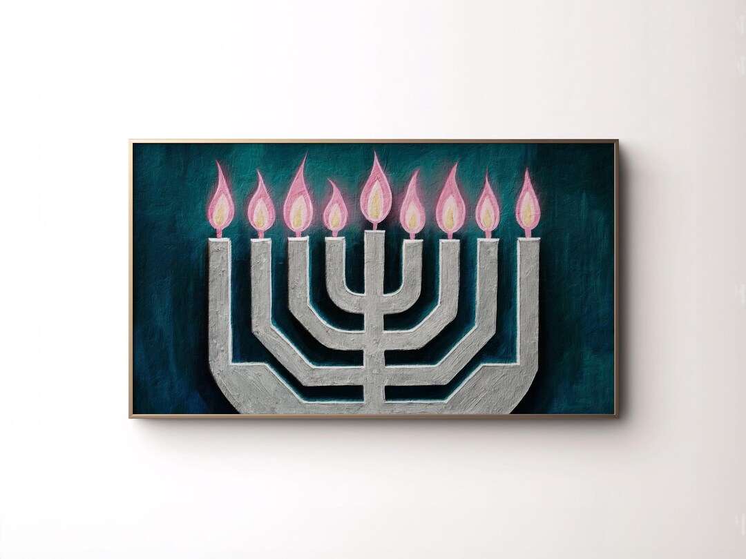 Frame TV Art Hanukkah, Modern Jewish Holiday Decor for Samsung TV, Teal ...