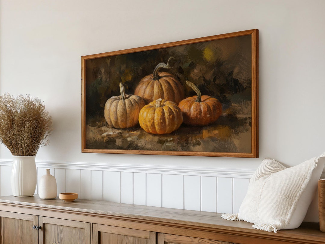 Frame TV Art Fall, Rustic Pumpkin Painting, Farmhouse TV Decor ...