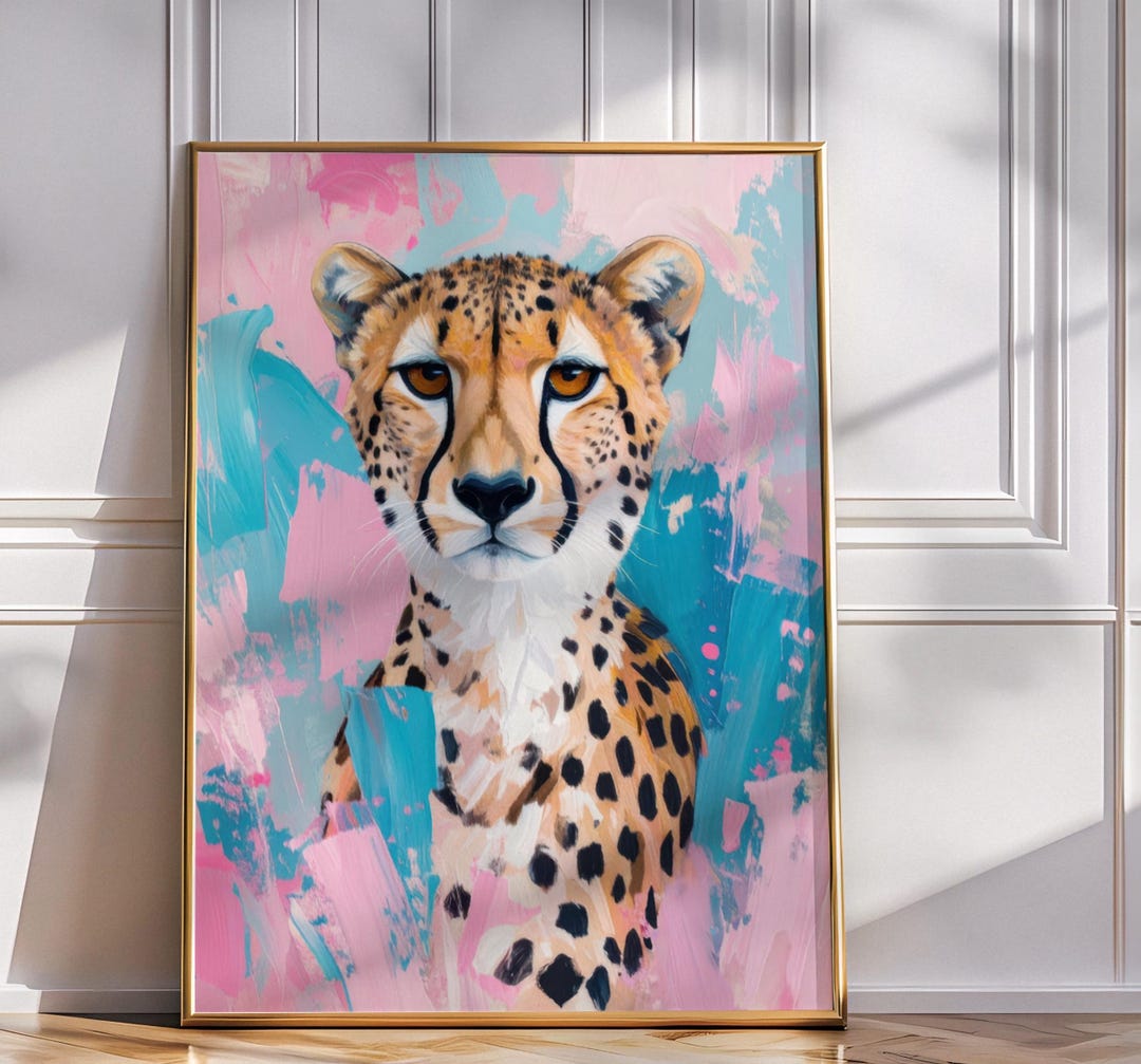 Leopard Wall Art: Pink Blue Maximalist Dorm Room Decor, Trendy Cheetah ...