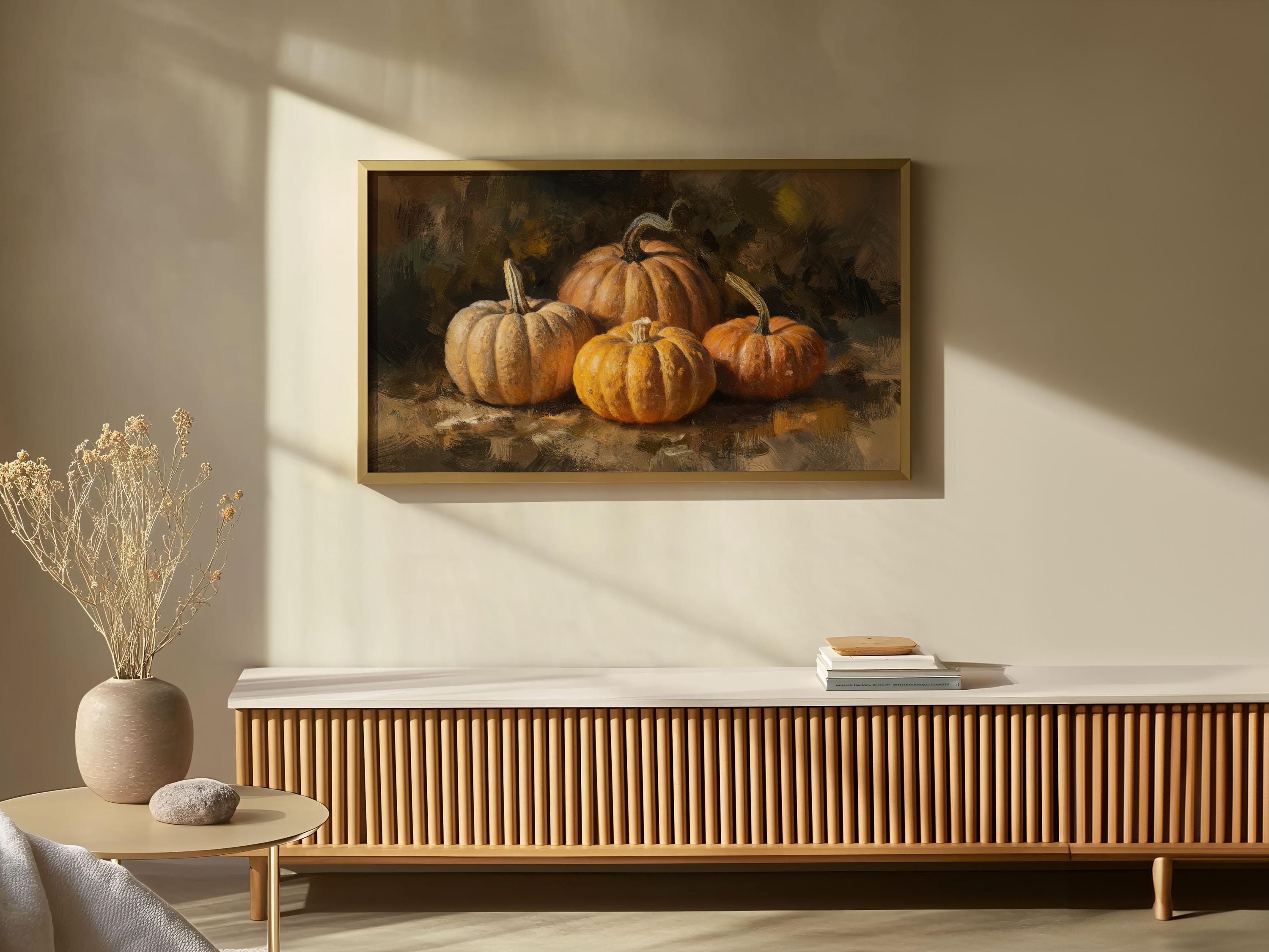 Frame TV Art Fall, Rustic Pumpkin Painting, Farmhouse TV Decor ...