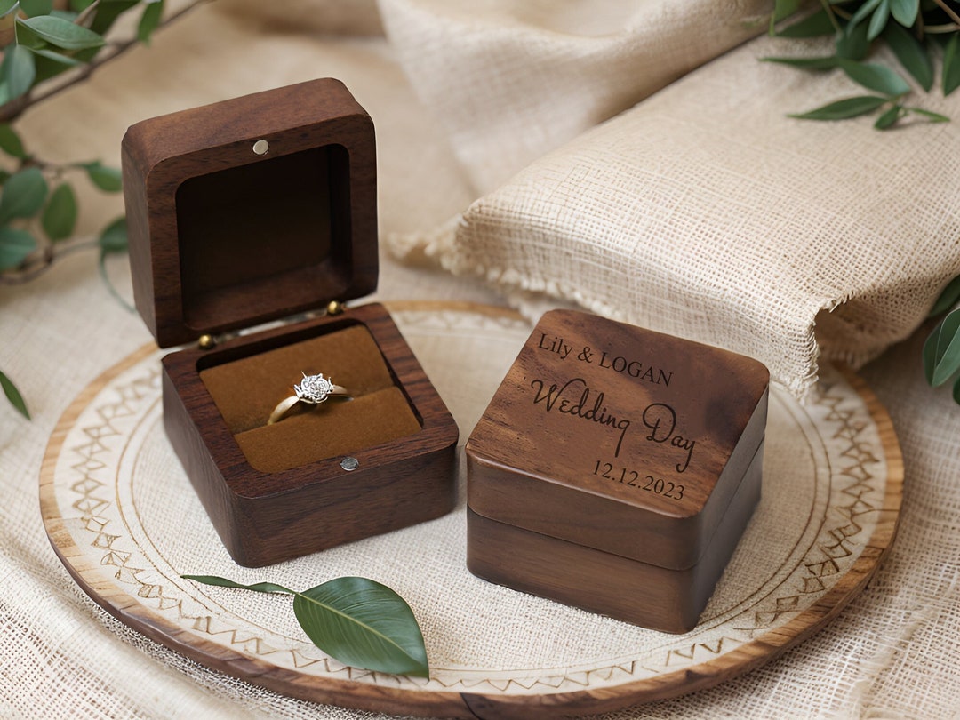 Single Slot Ring Box, Walnut Wedding Ring Box, Custom Couple Ring Box ...