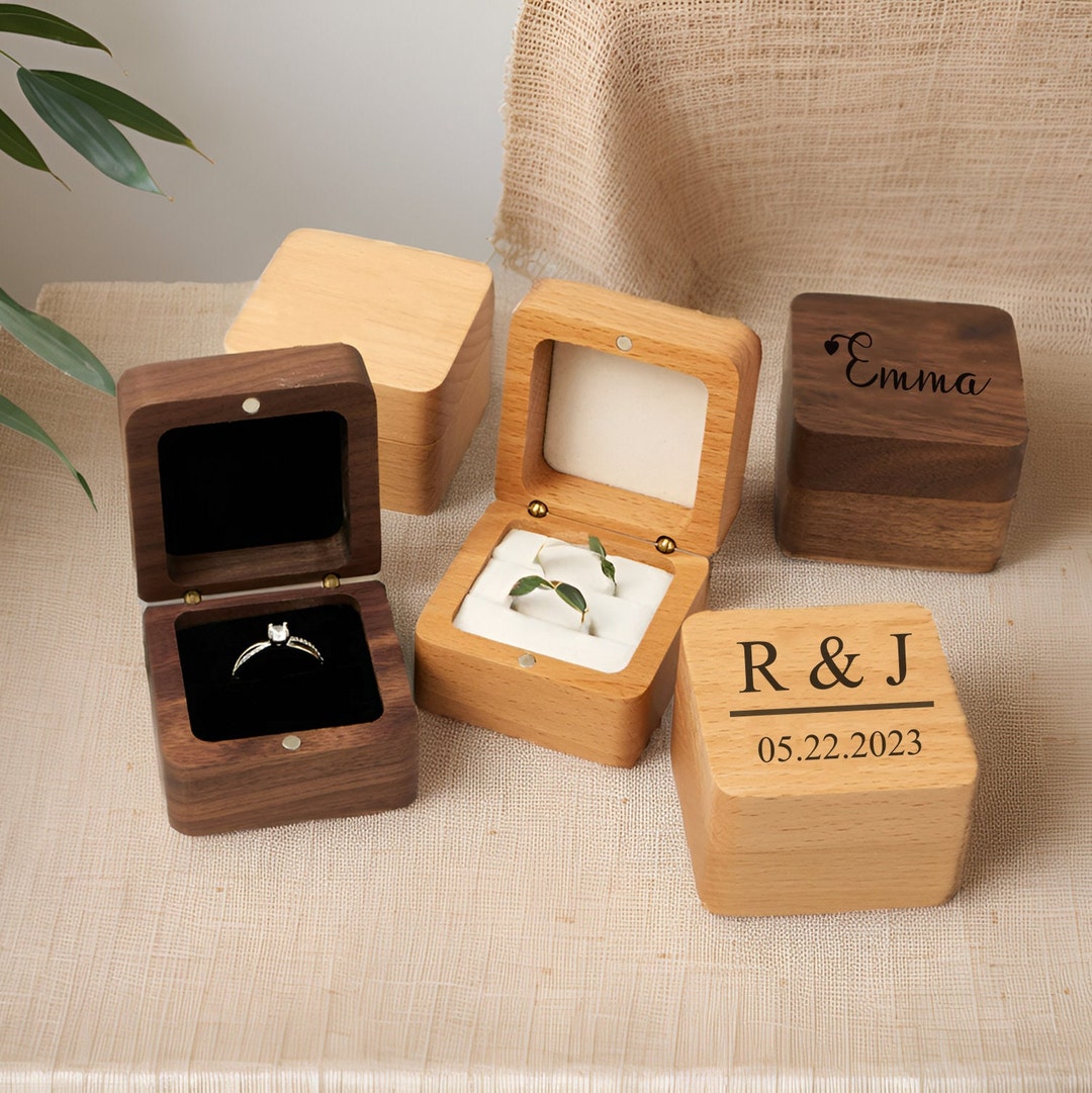 Personalized Wedding Ring Box, Square Wooden Ring Box, Brides Ring Box ...