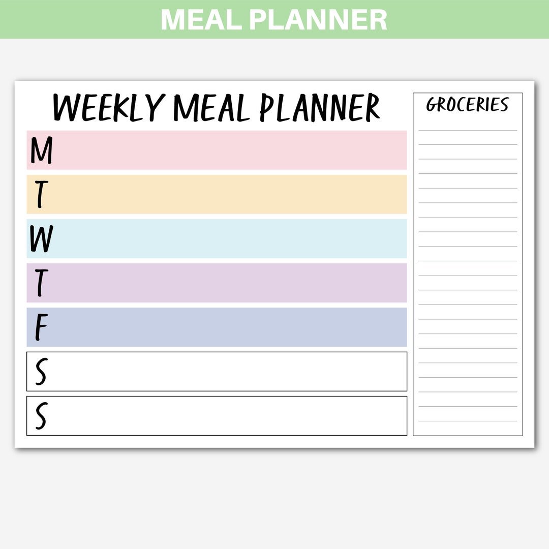 Weekly Meal Planner, Printable Meal Planner, Grocery List, Food ...