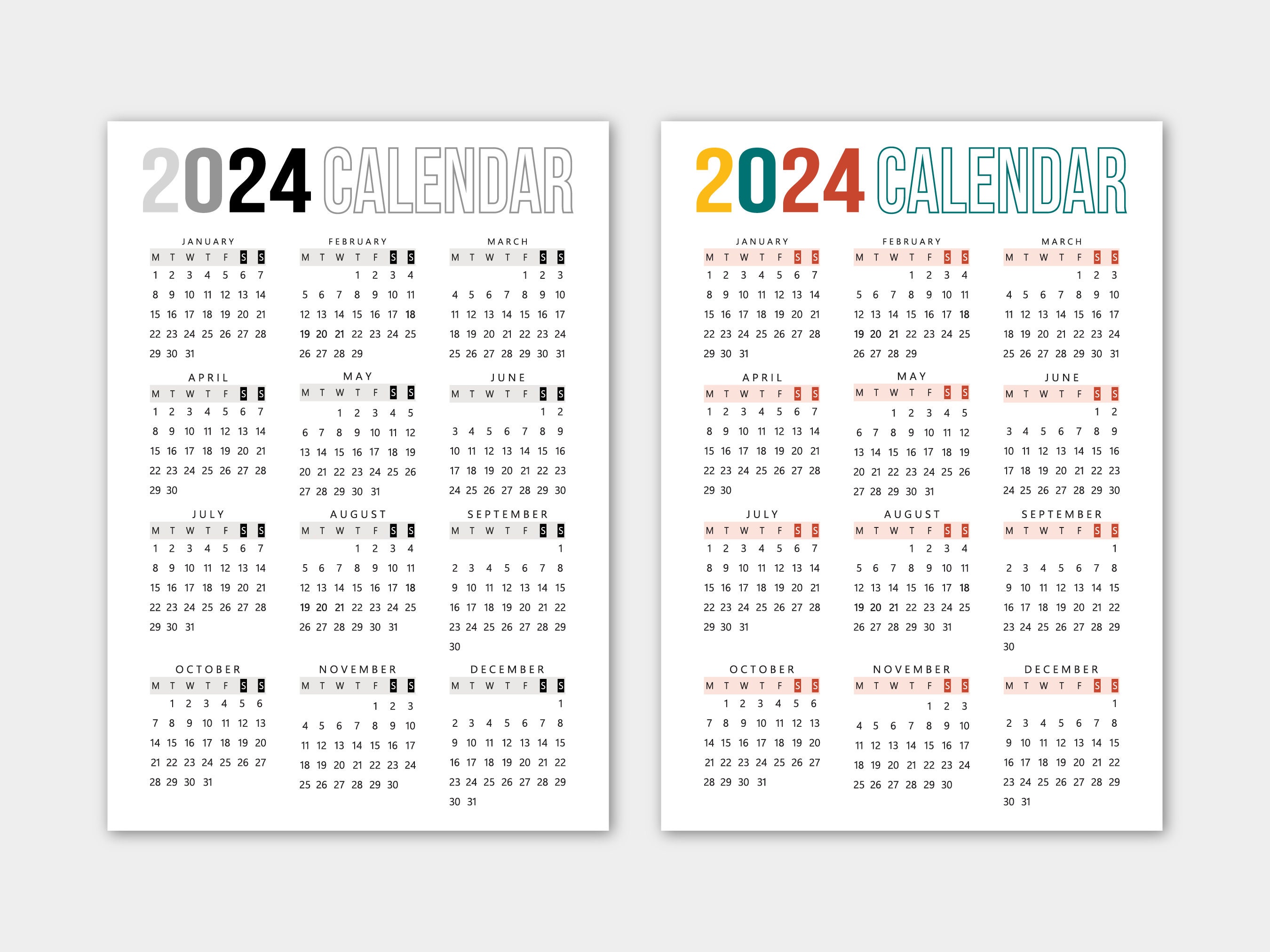 2024 Portrait Calendar, Yearly Planner, Printable Calendar, Large Year ...