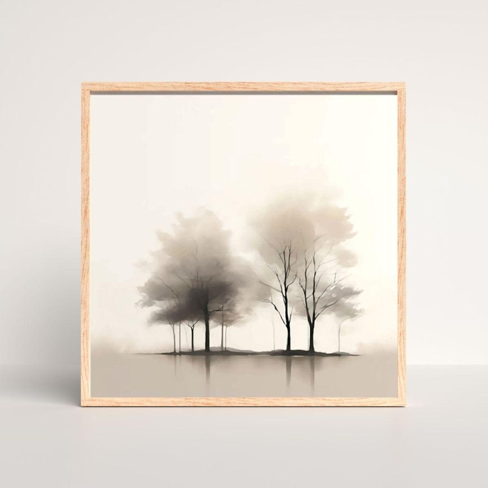 Minimalist Watercolor Tree Print, Neutral Forest Landscape (digital ...
