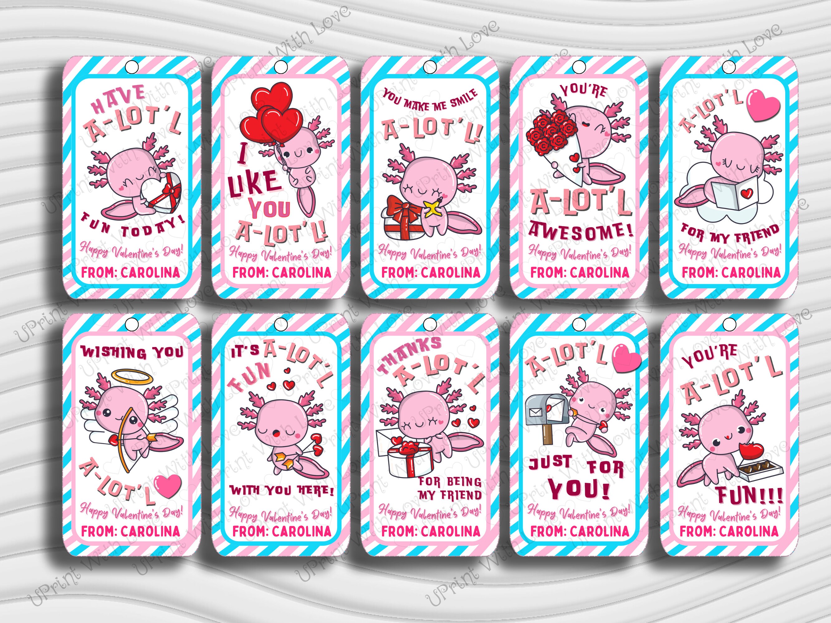 Editable Axolotl Valentine's Day Gift Tags FREE Bonus Treat/ Cookie Bag ...