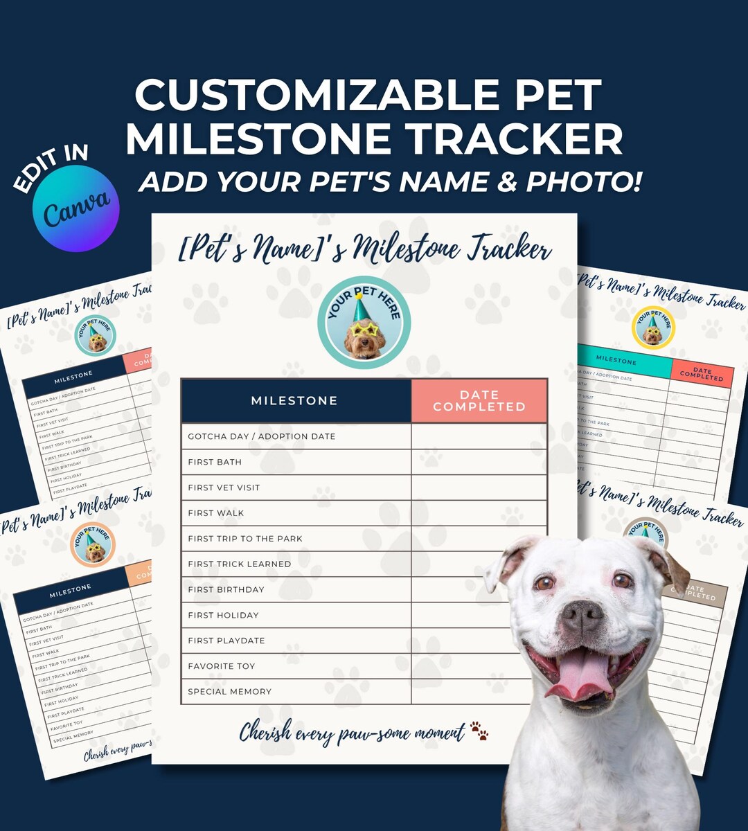 Customizable Pet Milestone Tracker | Editable in Canva | Dog Cat Memory ...