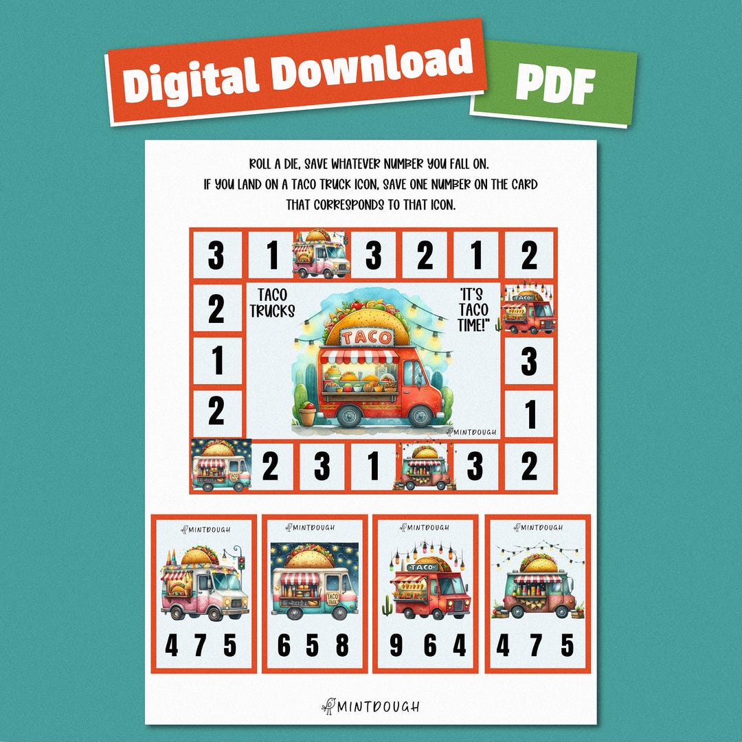 It's Taco Time Board Game - Digital Download PDF Printable - Game Board ...