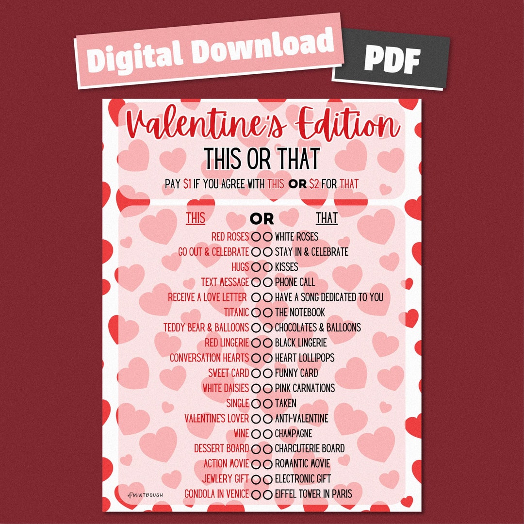 This or That: Valentine's Edition Challenge - Digital Download PDF ...