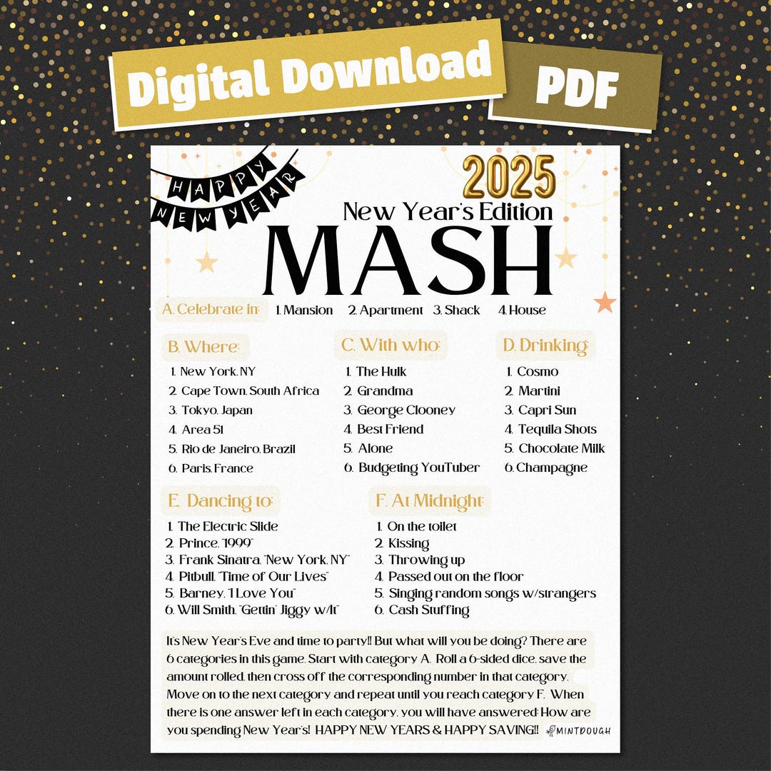 MASH: New Year's 2025 Edition Challenge - Digital Download PDF ...