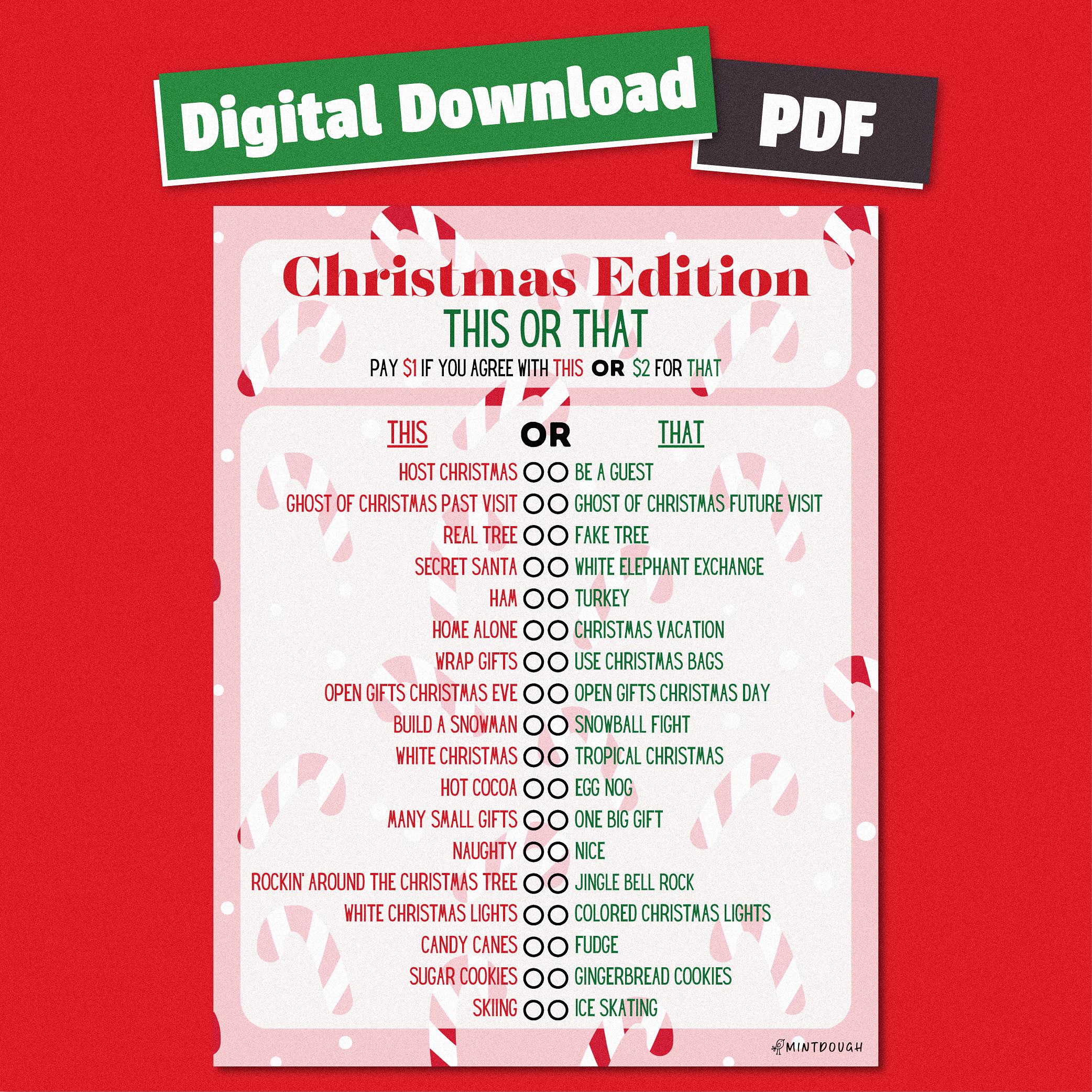 This or That: Christmas Edition Challenge - Digital Download PDF ...