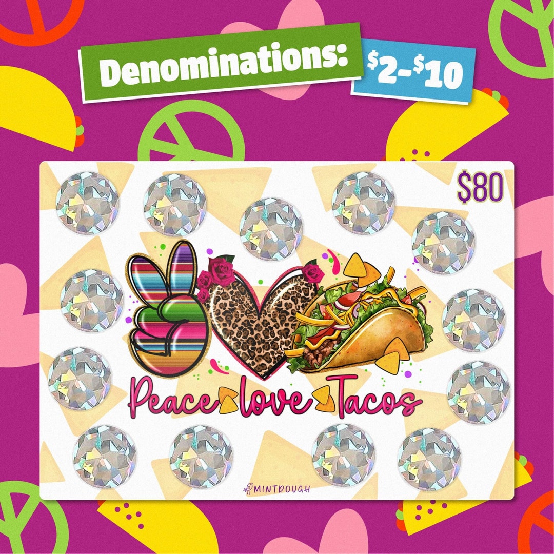 Peace Love Tacos Scratch-off Challenge - Savings Tracker, Fund Tracker ...