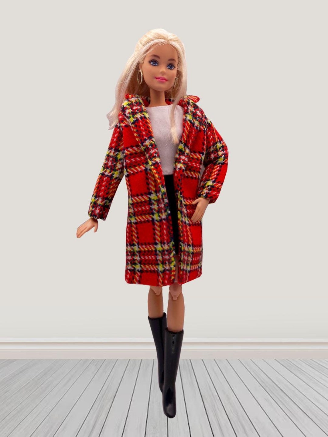 Red Plaid Winter Coat Doll Cloth Outfit, for 11.5 Inches 29 Cm Regular ...