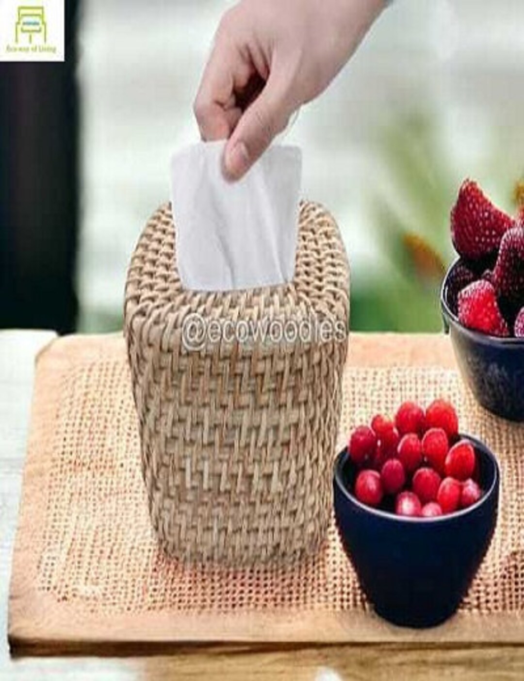 Square Tissue Box Wicker Tissues Storage Box Boho Decorative Woven ...