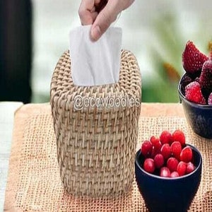 Square Tissue Box Wicker Tissues Storage Box Boho Decorative Woven ...