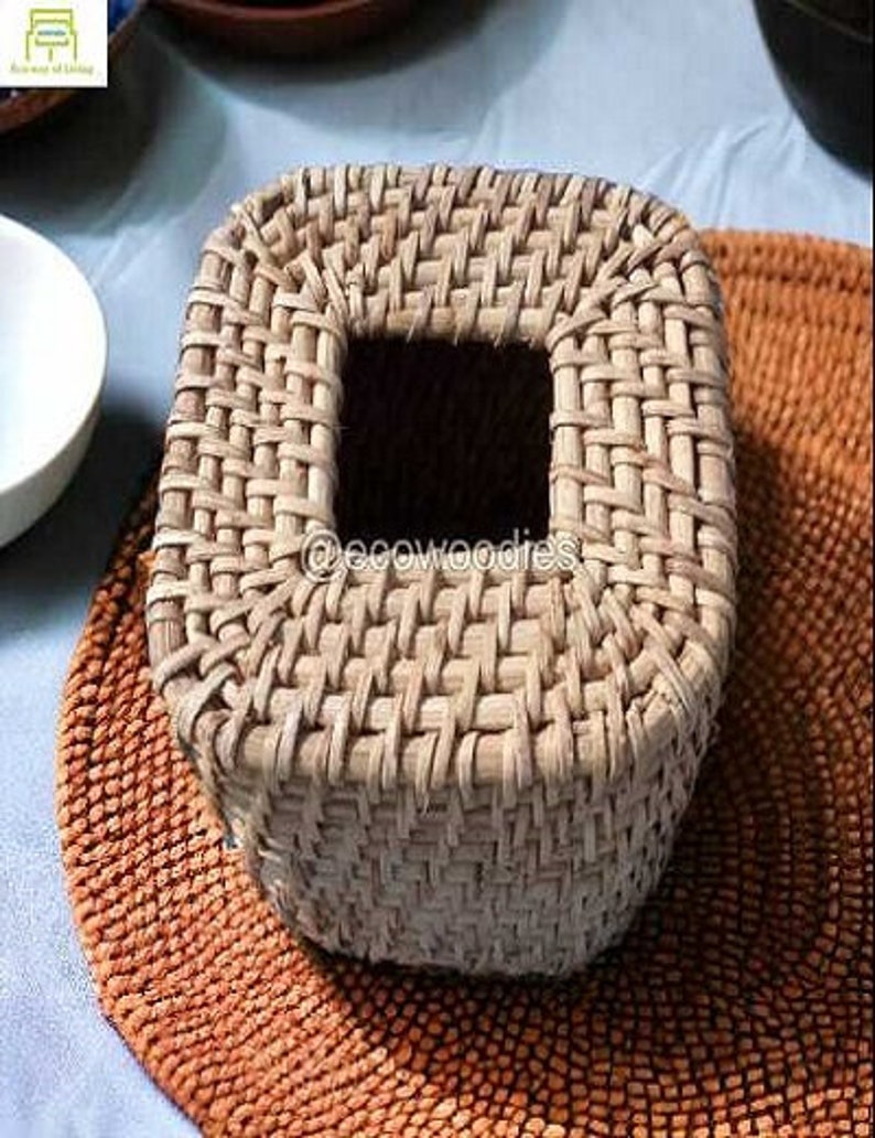 Square Tissue Box Wicker Tissues Storage Box Boho Decorative Woven ...