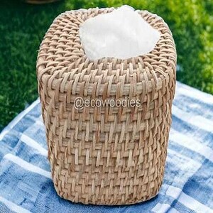 Square Tissue Box Wicker Tissues Storage Box Boho Decorative Woven ...