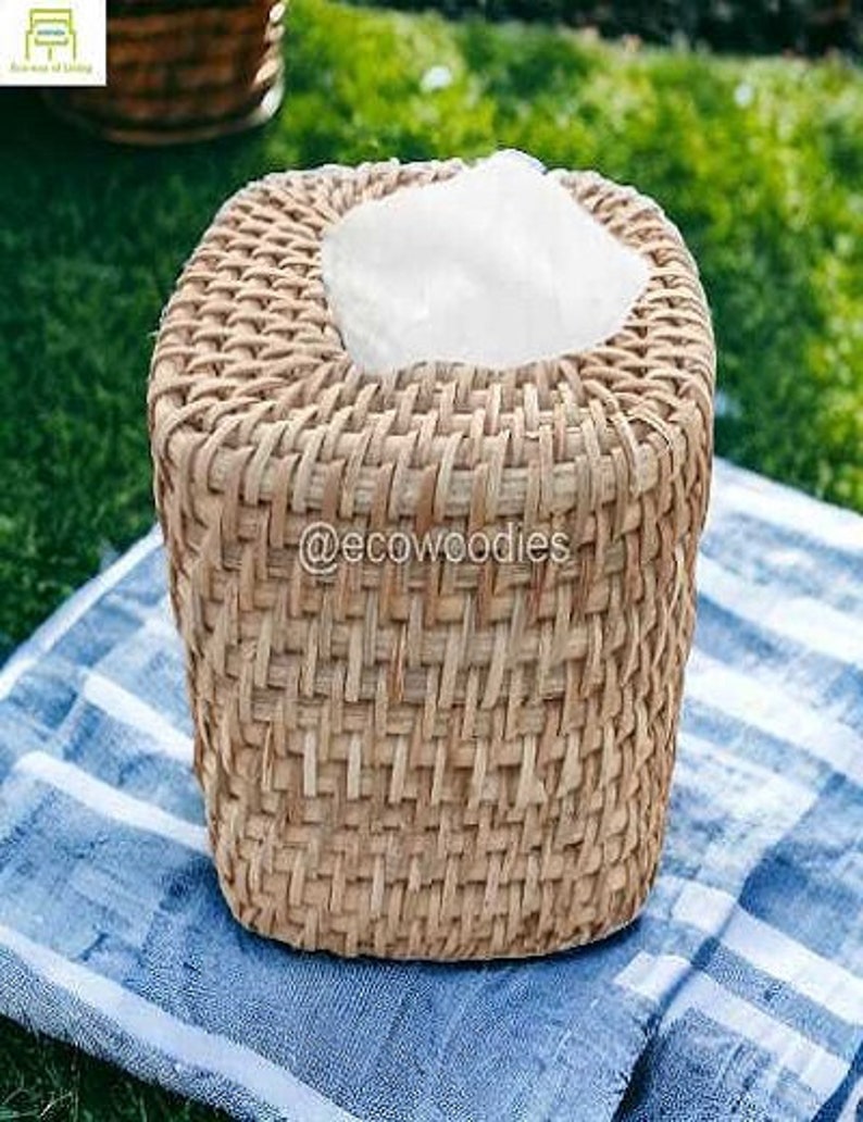 Square Tissue Box Wicker Tissues Storage Box Boho Decorative Woven ...