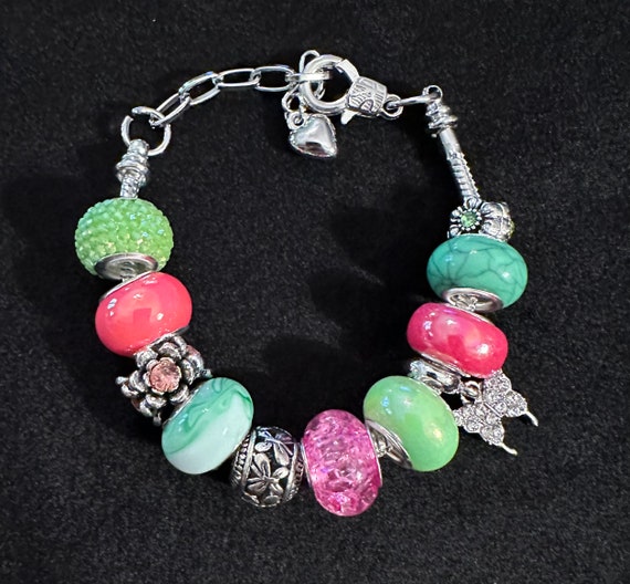 Pink and green pandora charms store
