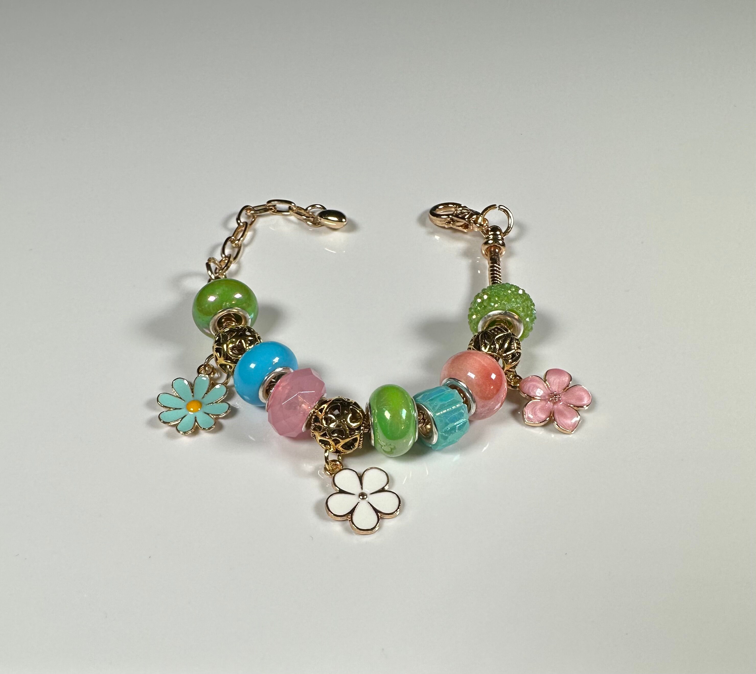 Pandora European Style Charm Bracelet With Pastel Colored Beads and ...