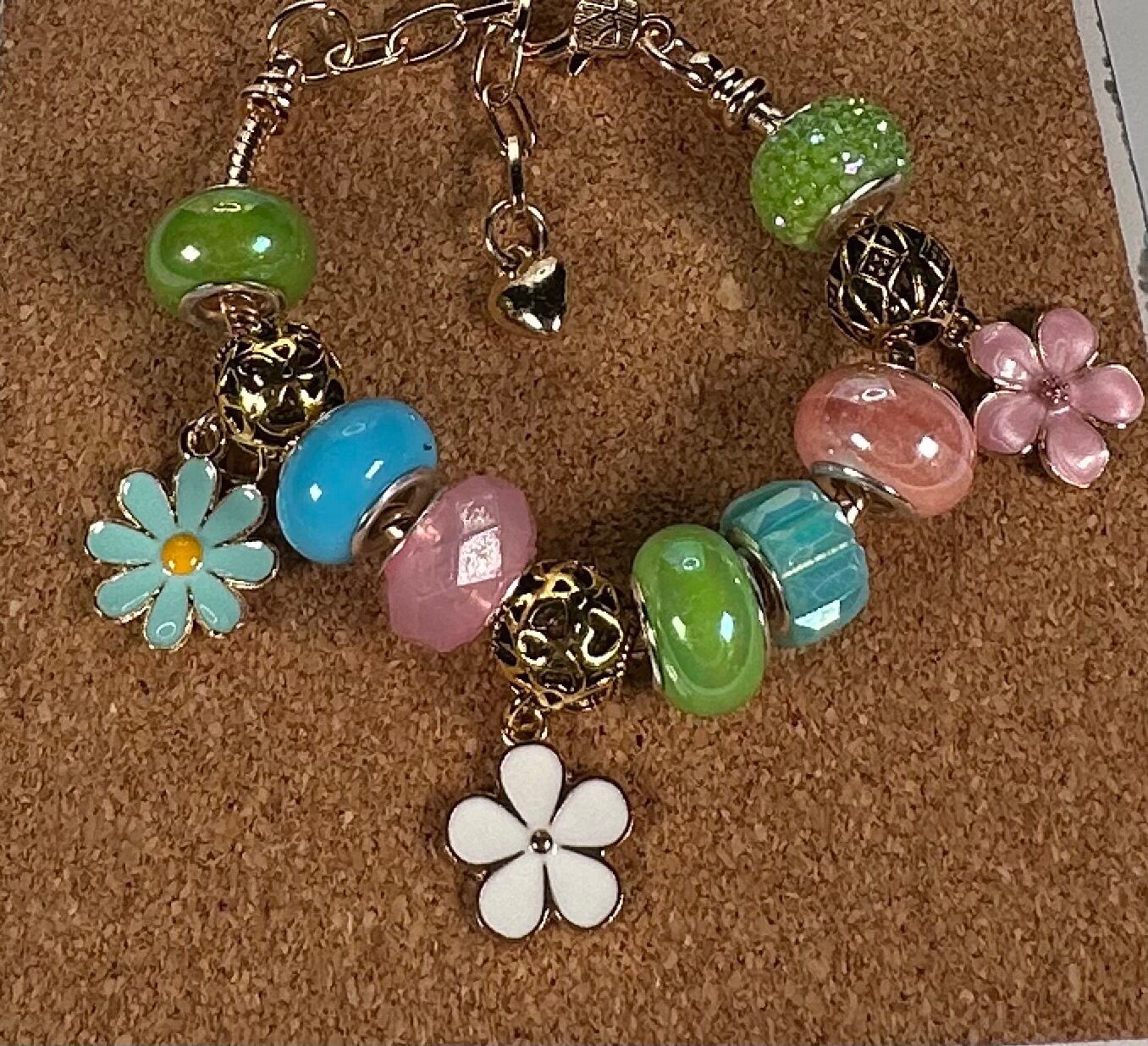 Pandora European Style Charm Bracelet With Pastel Colored Beads and ...