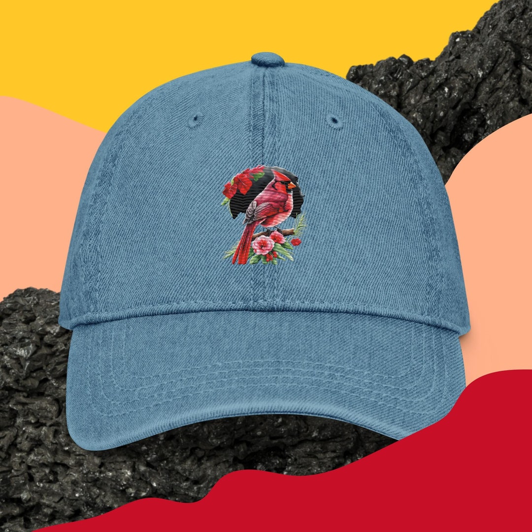 Red Cardinal Embroidered Hat, Baseball Cap, Dad Hat, Black Capped ...