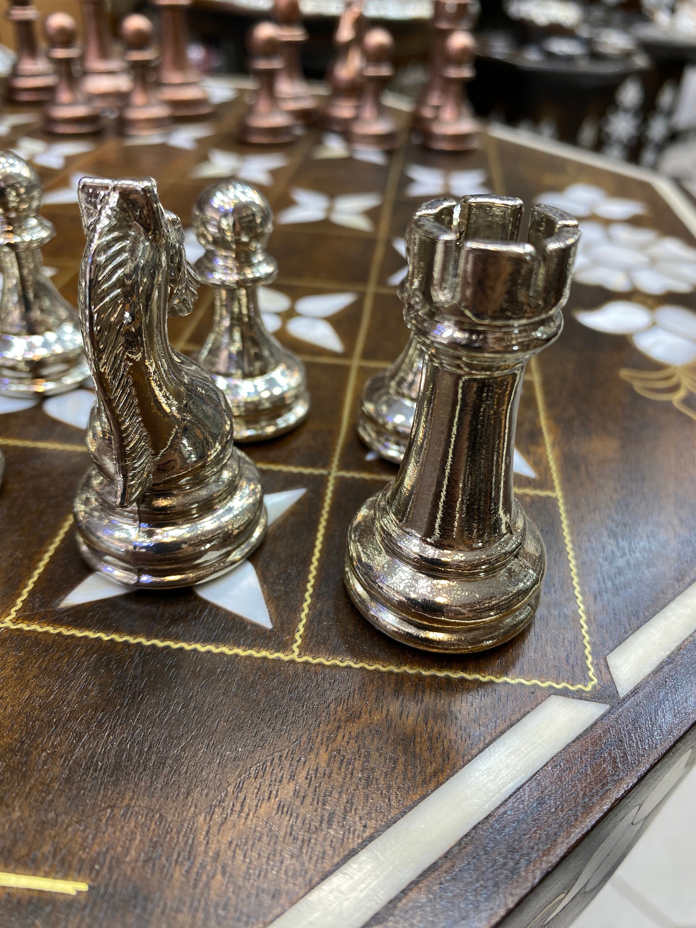 Handmade Chess Set Mother of Pearl, Personalized Wooden Chess Board ...