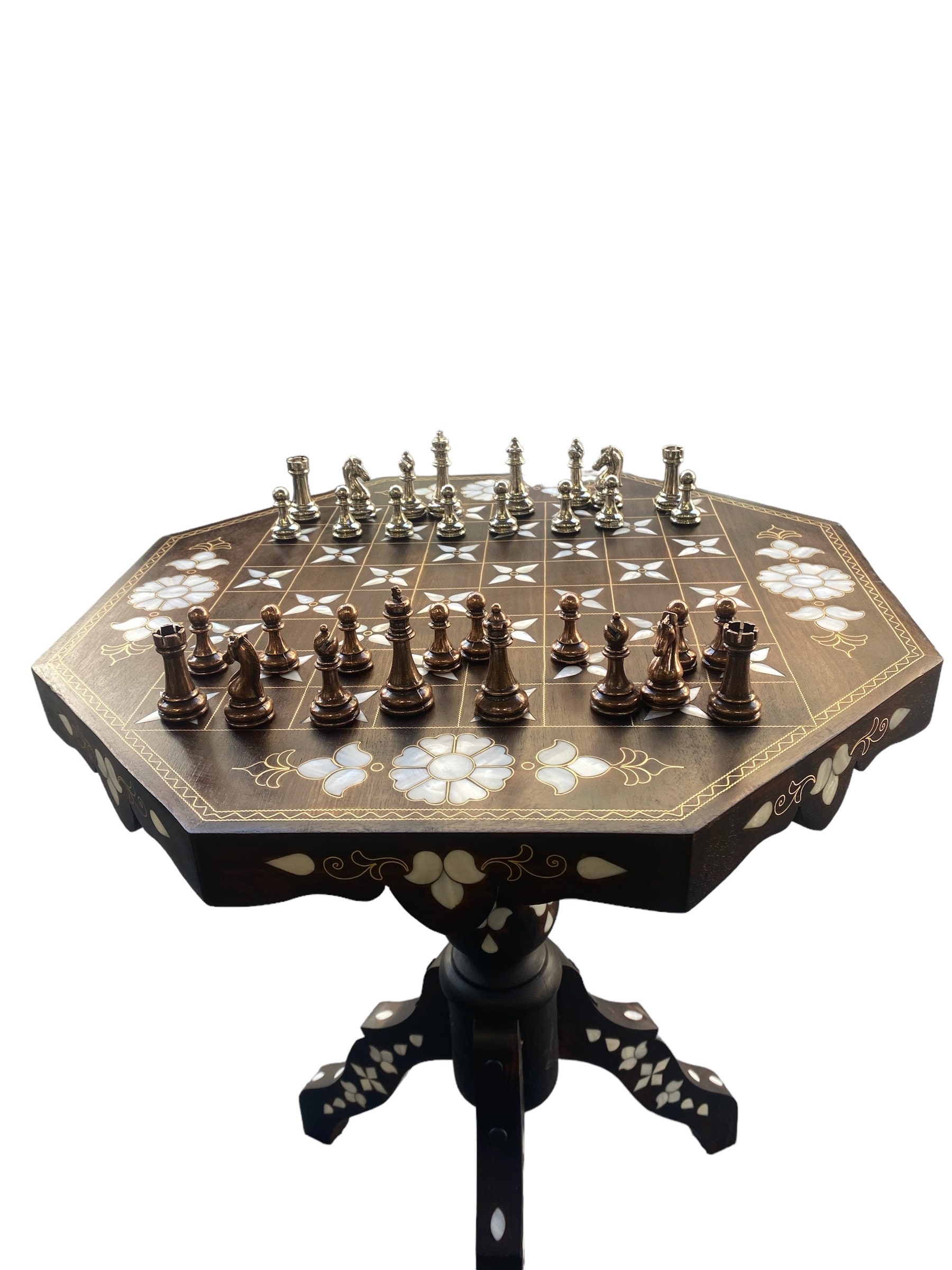 Handmade Chess Set Mother of Pearl, Personalized Wooden Chess Board ...