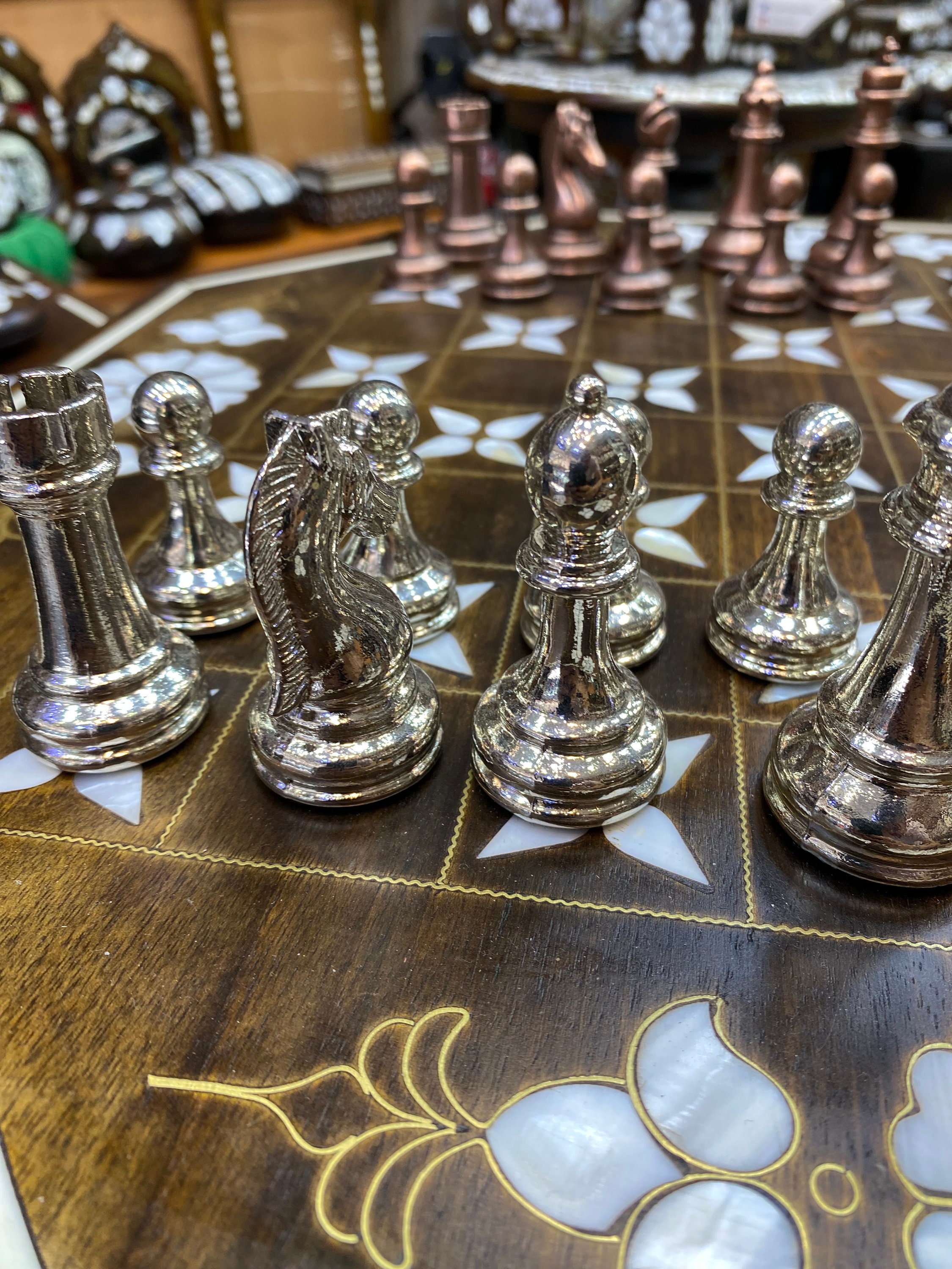 Handmade Chess Set Mother of Pearl, Personalized Wooden Chess Board ...