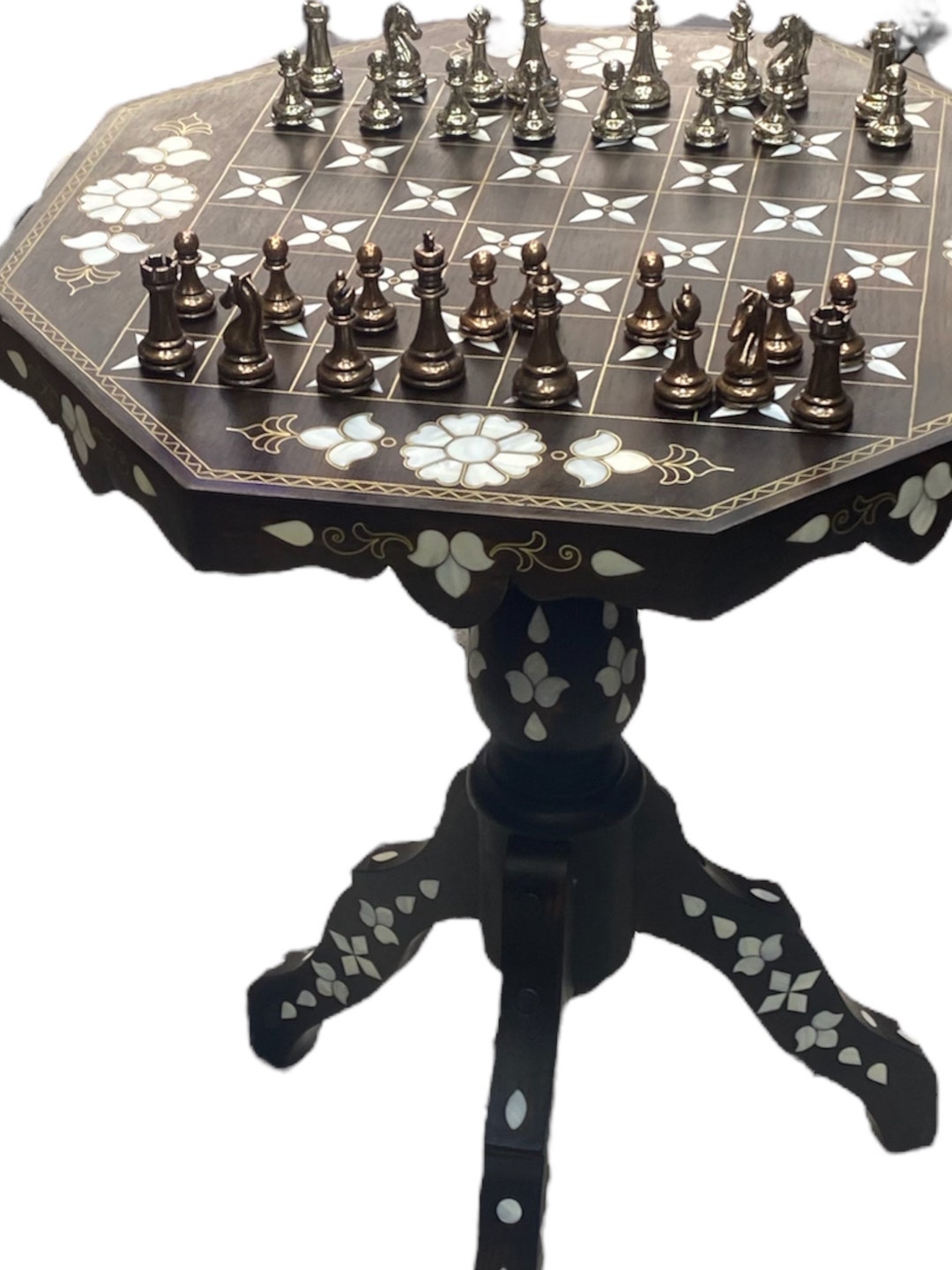 Handmade Chess Set Mother of Pearl, Personalized Wooden Chess Board ...