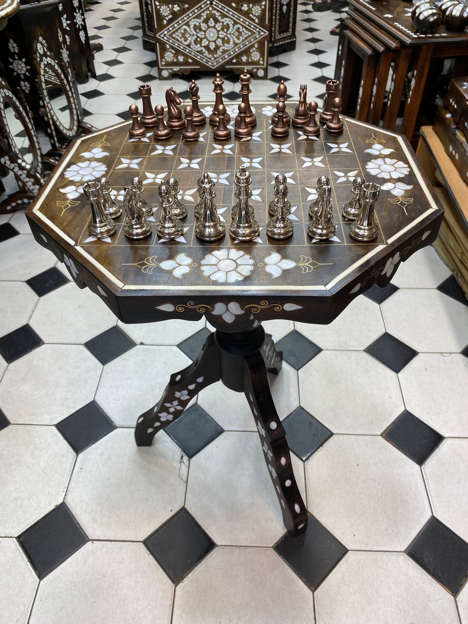 Handmade Chess Set Mother of Pearl, Personalized Wooden Chess Board ...