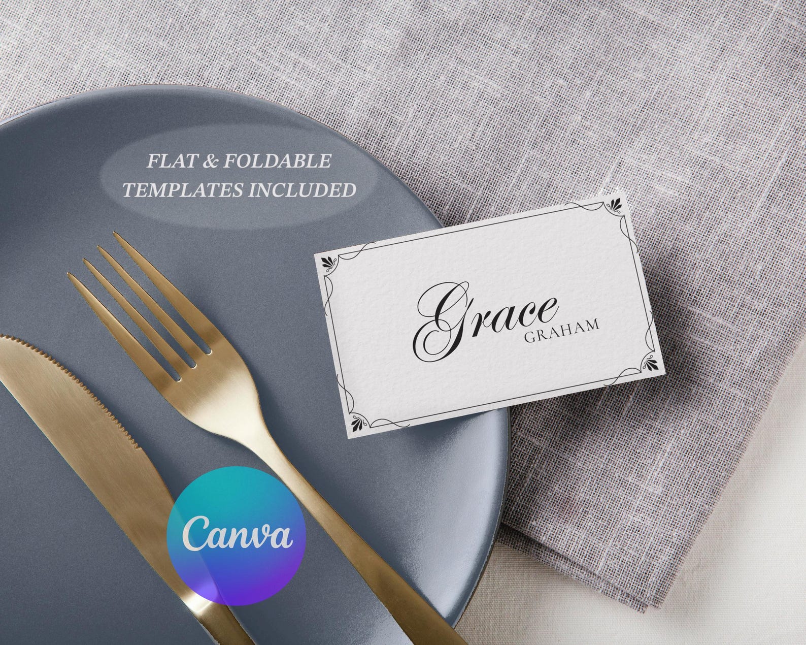 Printable Elegant Place Card Canva Template: Editable Dinner Party Name ...