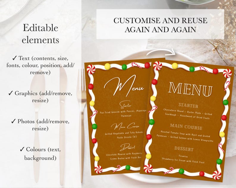 Printable Christmas Menu Template: Festive Gingerbread Design (canva ...
