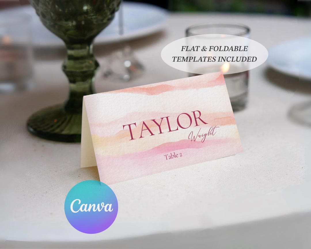 Printable Place Card Template: Pink Sunset Name Card Editable in Canva ...