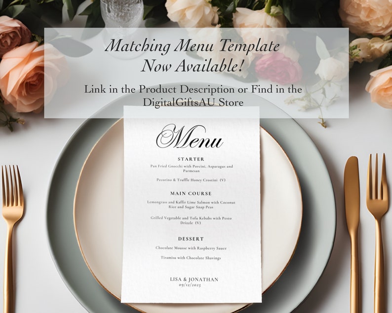 Printable Editable Place Card Canva Template, Custom Elegant Digital ...