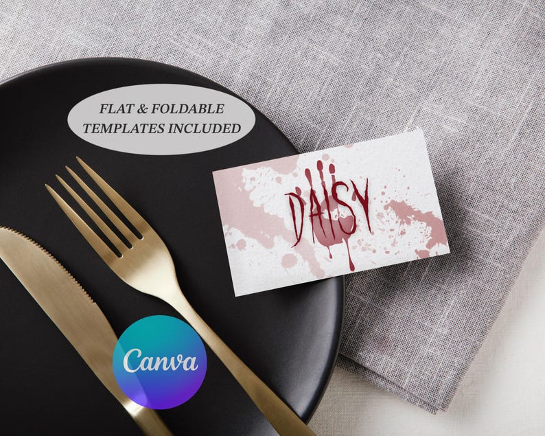 Printable Halloween Place Cards Template, Canva Custom Editable and ...