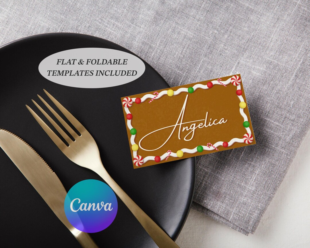 Printable Gingerbread Christmas Place Cards: Editable Canva Template ...