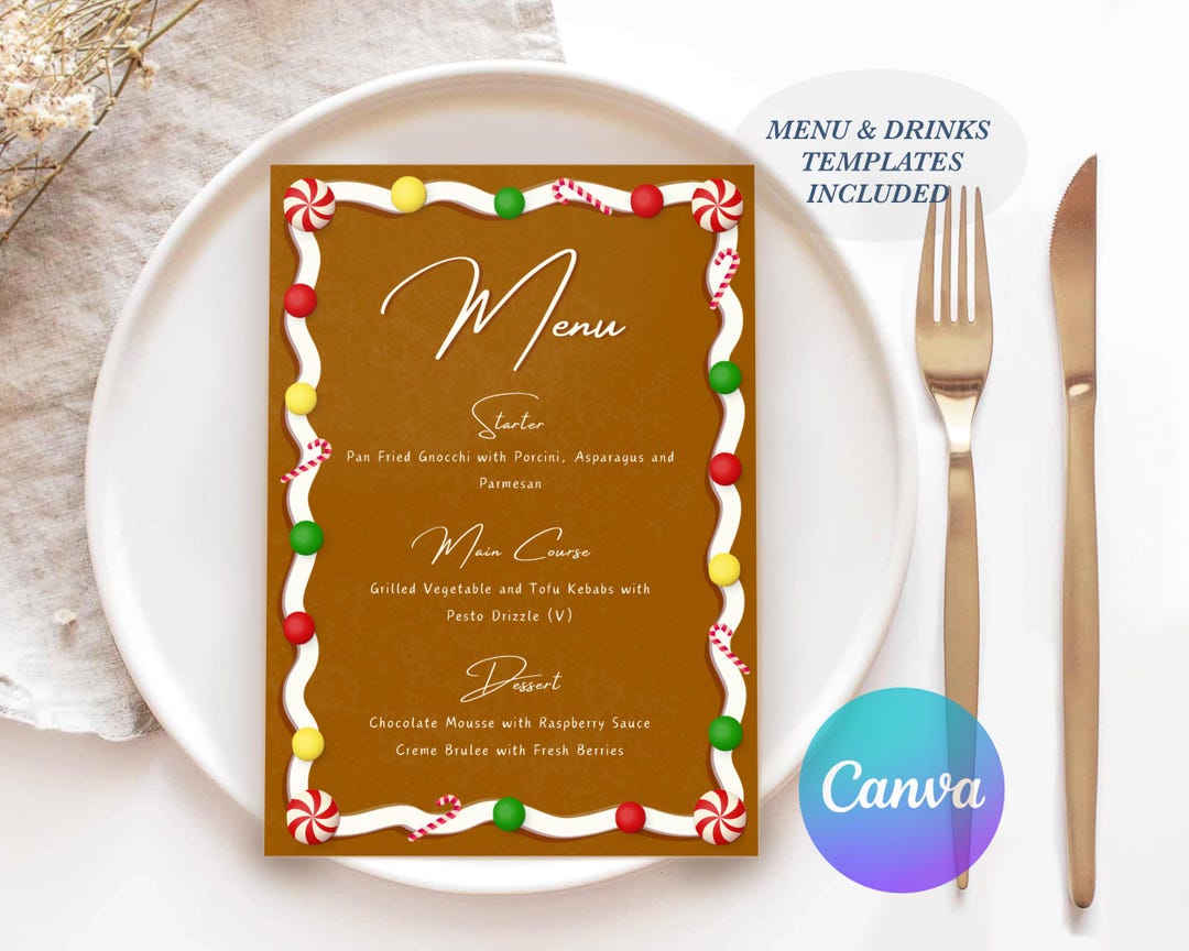 Printable Christmas Menu Template: Festive Gingerbread Design (canva ...