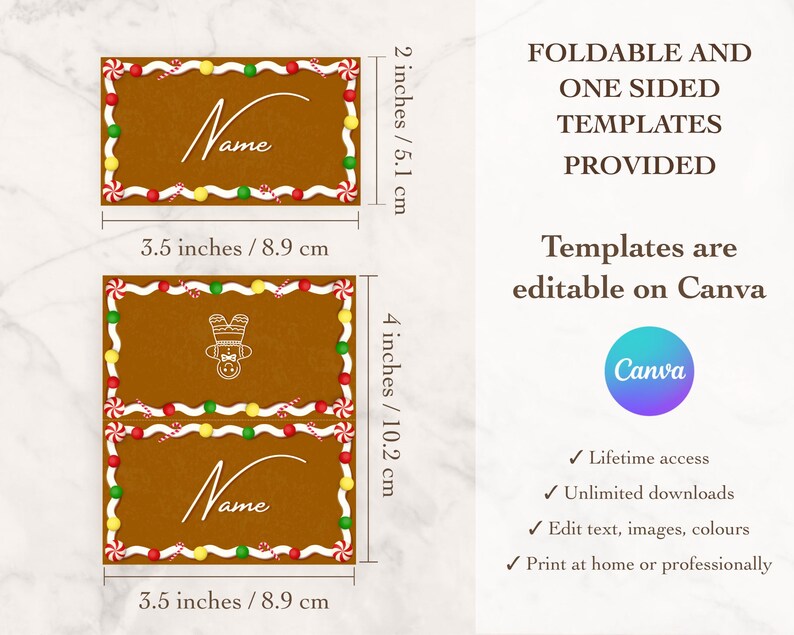 Printable Gingerbread Christmas Place Cards: Editable Canva Template ...