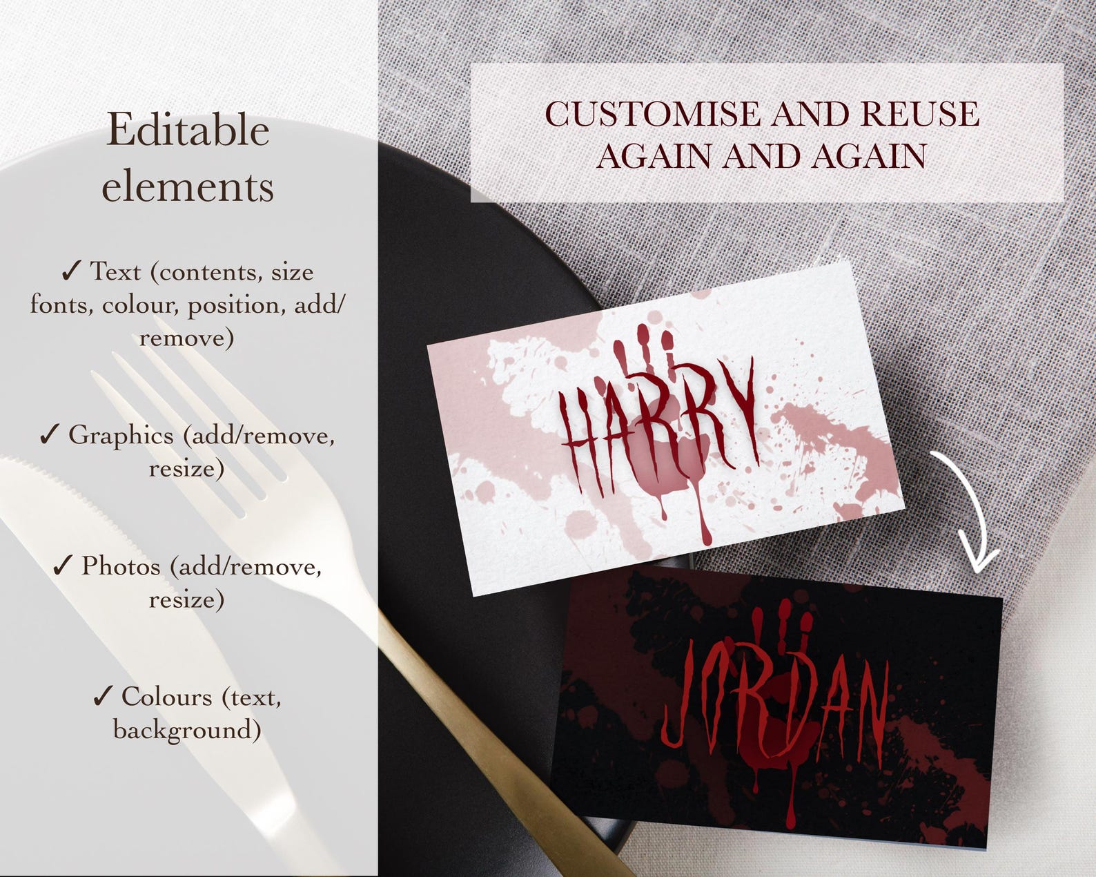 Printable Halloween Place Cards Template, Canva Custom Editable and ...